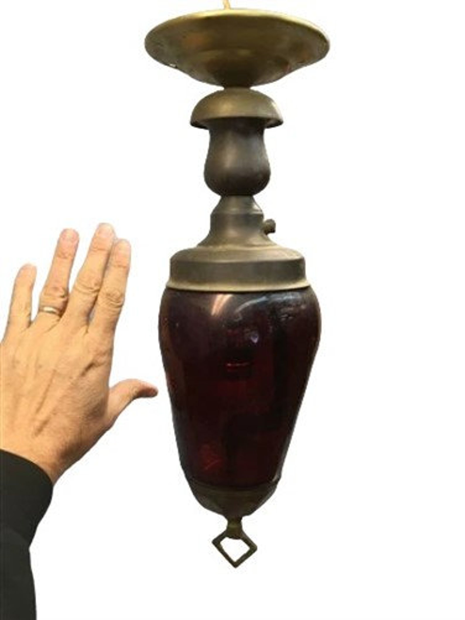 17 Brass Ruby Red Ceiling Swag Light Fixture Mid Century - Etsy