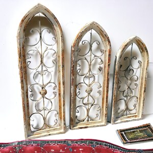 3 Large Arched Wood Metal Gothic Window Frames, Architectural Window ...