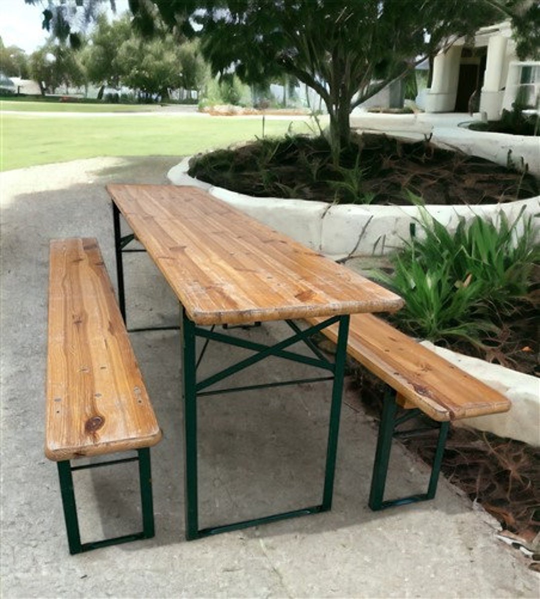 Wood Vintage German Beer Garden Table and Benches, Oktoberfest Picnic ...