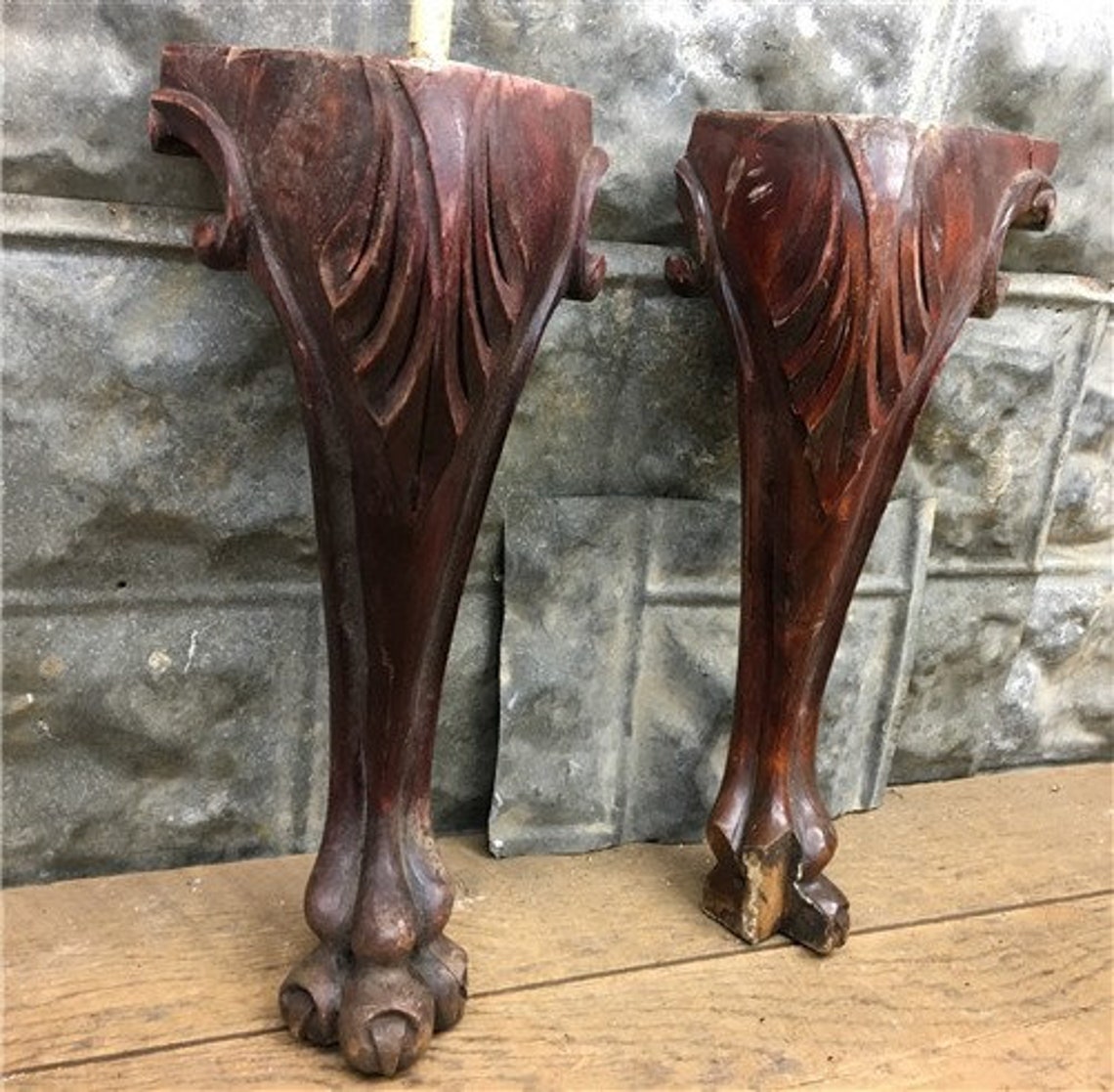 2 Elegant Wooden Legs, Table Support, Chair Bottom, Cabinet Vintage ...