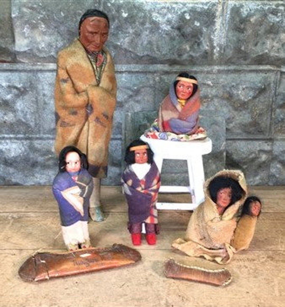 Skookum Dolls, Native American Indian, Chief Squaw Papoose, Canoe ...