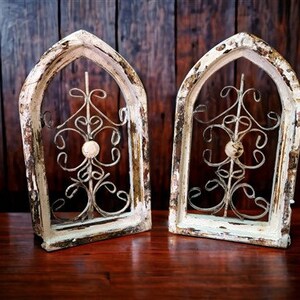 Pair Arched Wood Metal Gothic Window Frames, (10x17.5) Vintage Inspired ...