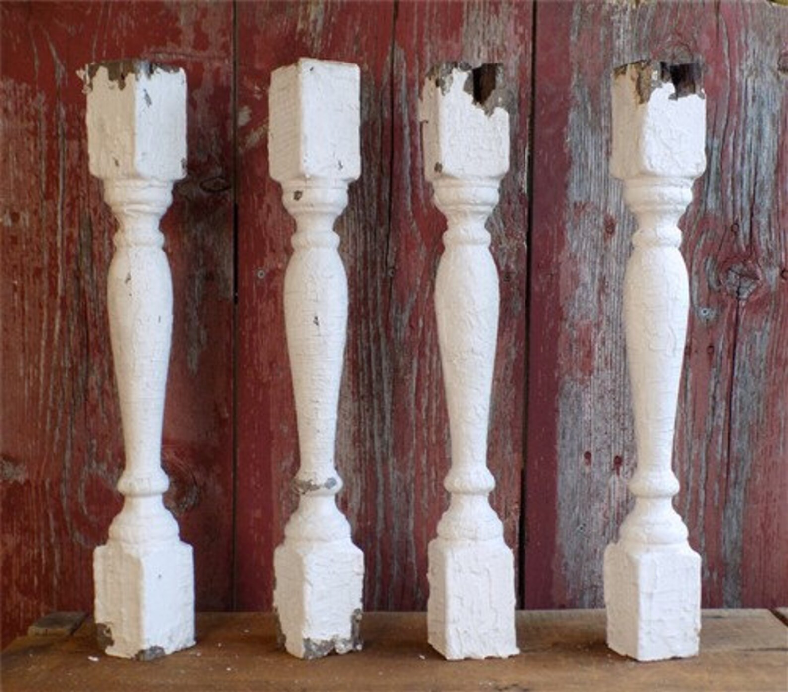 4 Balusters White Wood Architectural Salvage Spindles Porch | Etsy
