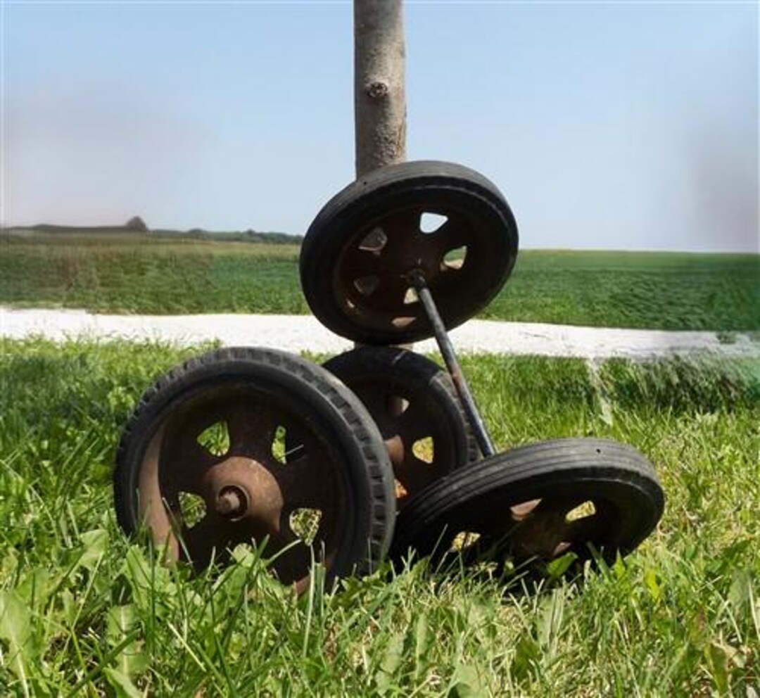 4 Vintage Metal Baby Buggy Wheels Pedal Car Garden Cart Pumpkin Wagon ...