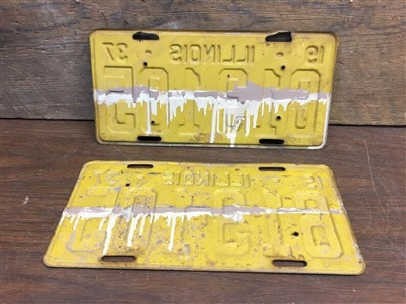 1937 Illinois Black Yellow License Plate Tags Original 613105 - Etsy