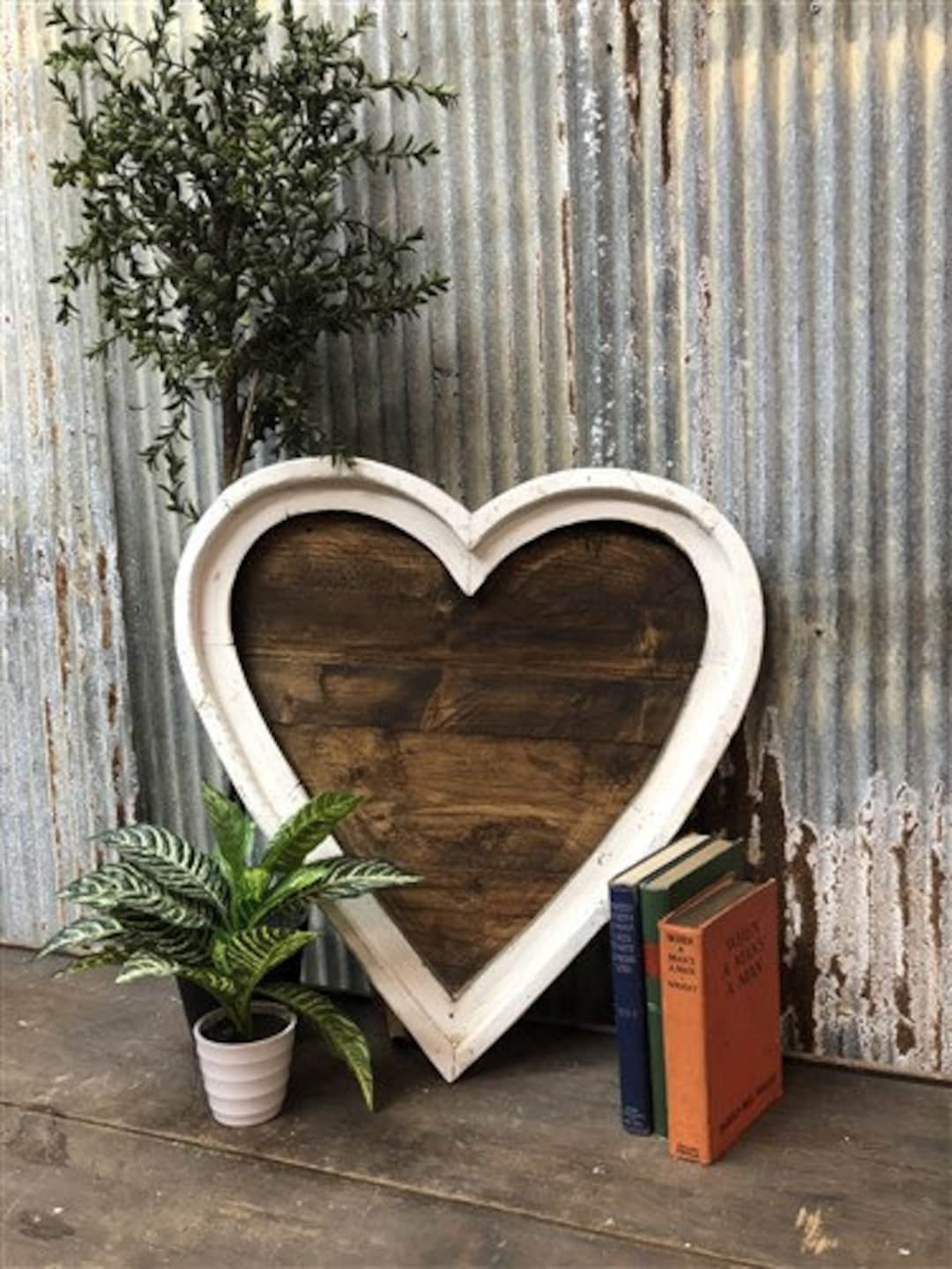 Wooden Heart Rustic Farmhouse Decor, White Wood Home Art Decor Heart ...