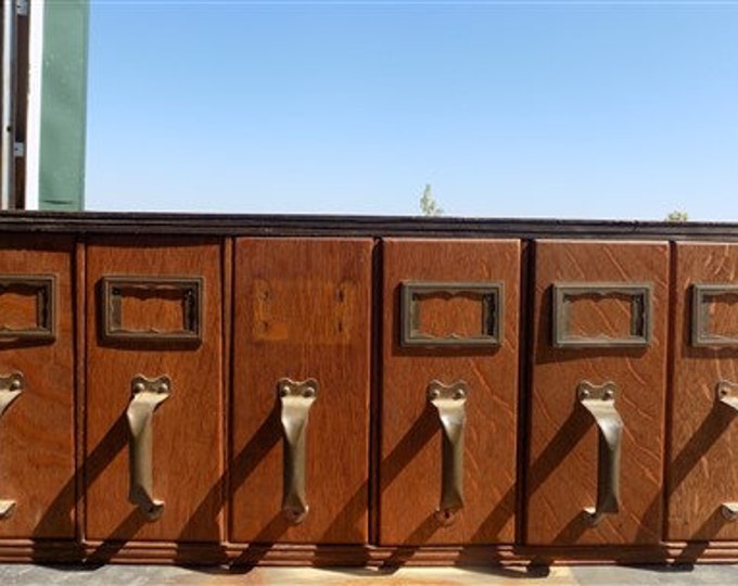 6 Drawer Wood File Cabinet, Stackable Organizer Vintage Library Card ...
