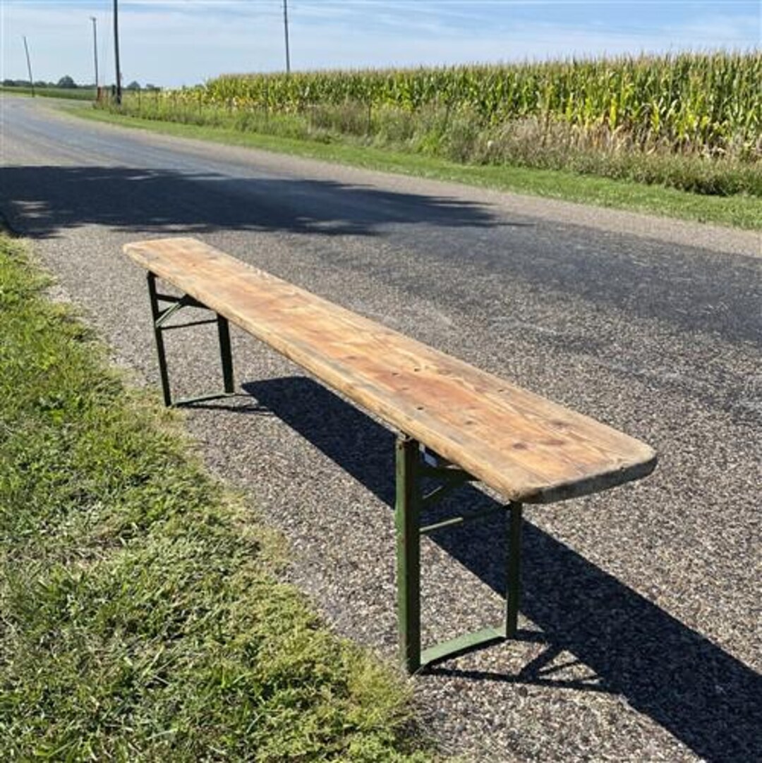 Stained Vintage German Beer Garden Bench Portable Industrial Wood Bench ...