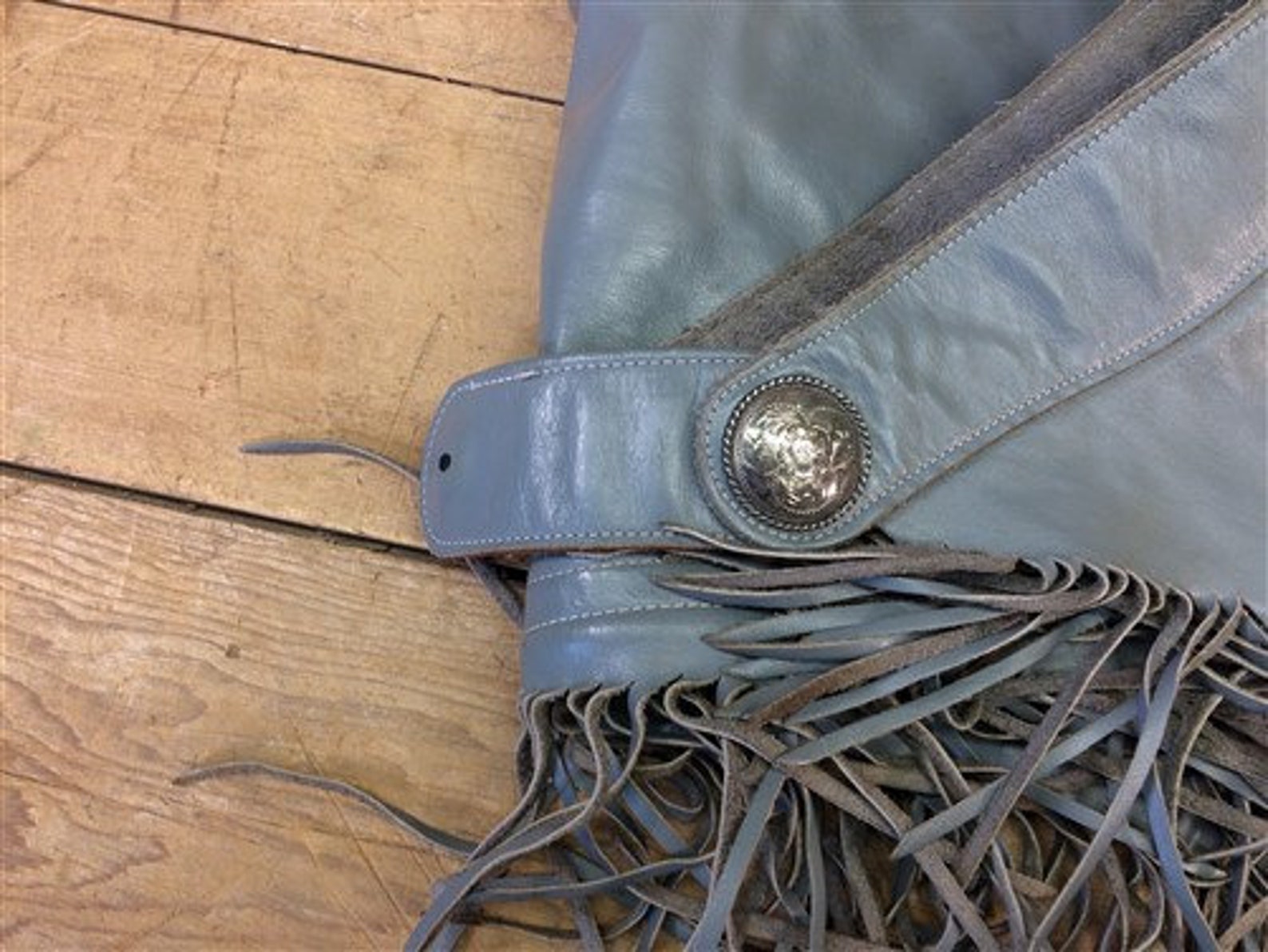 Gray Leather Fringed Chaps Cowboy Western Concho Rodeo - Etsy