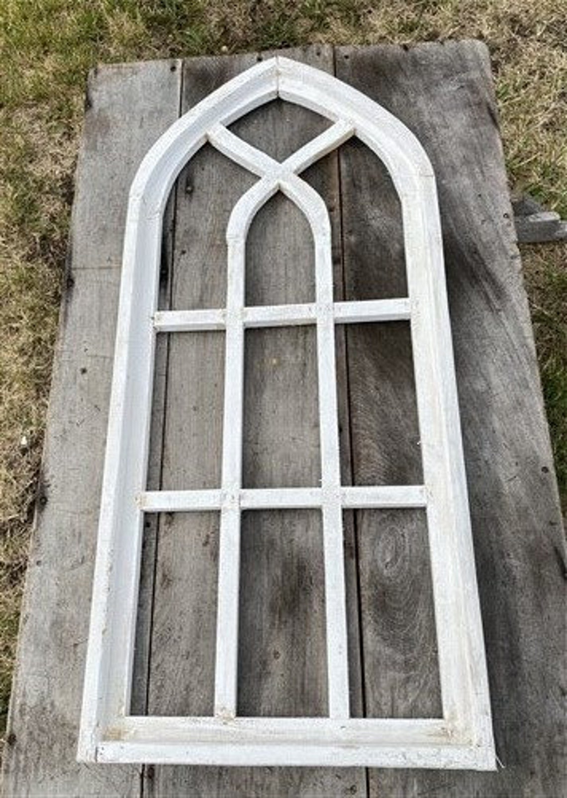 White Arched Cathedral Window Frame, Wooden Church Frame, Gothic Wall ...