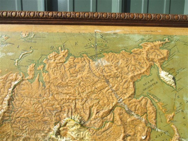 Antique Relief Map Asia 1913 Edition, Atlas Relief Map Co Chicago ...