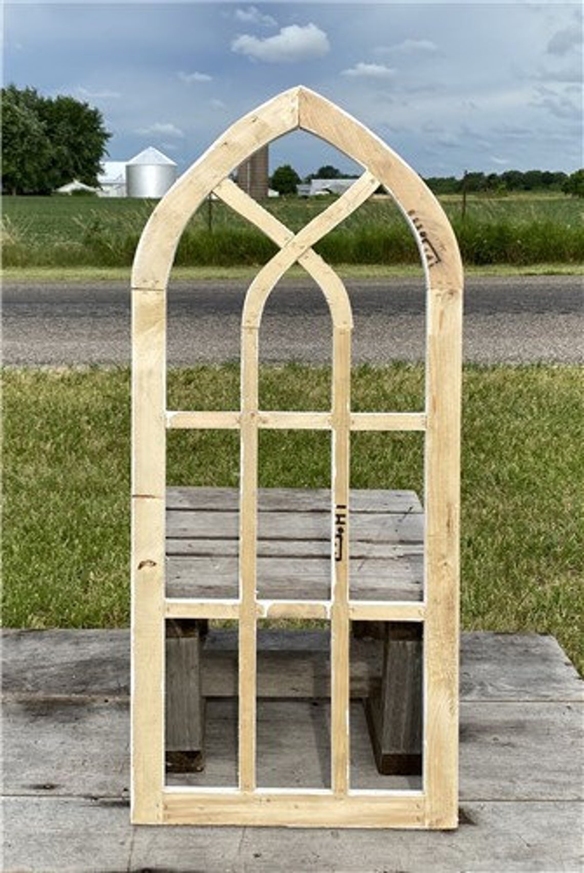 White Arched Cathedral Window Frame, Wooden Church Frame, Gothic Wall ...
