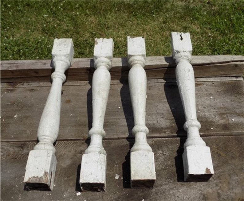 4 Balusters White Wood Architectural Salvage Spindles Porch | Etsy
