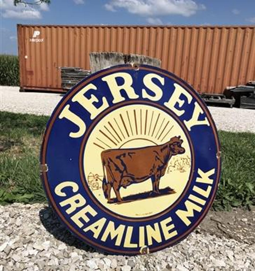 Jersey Creamline Milk Sign, Metal Porcelain Advertising Sign, Farm ...