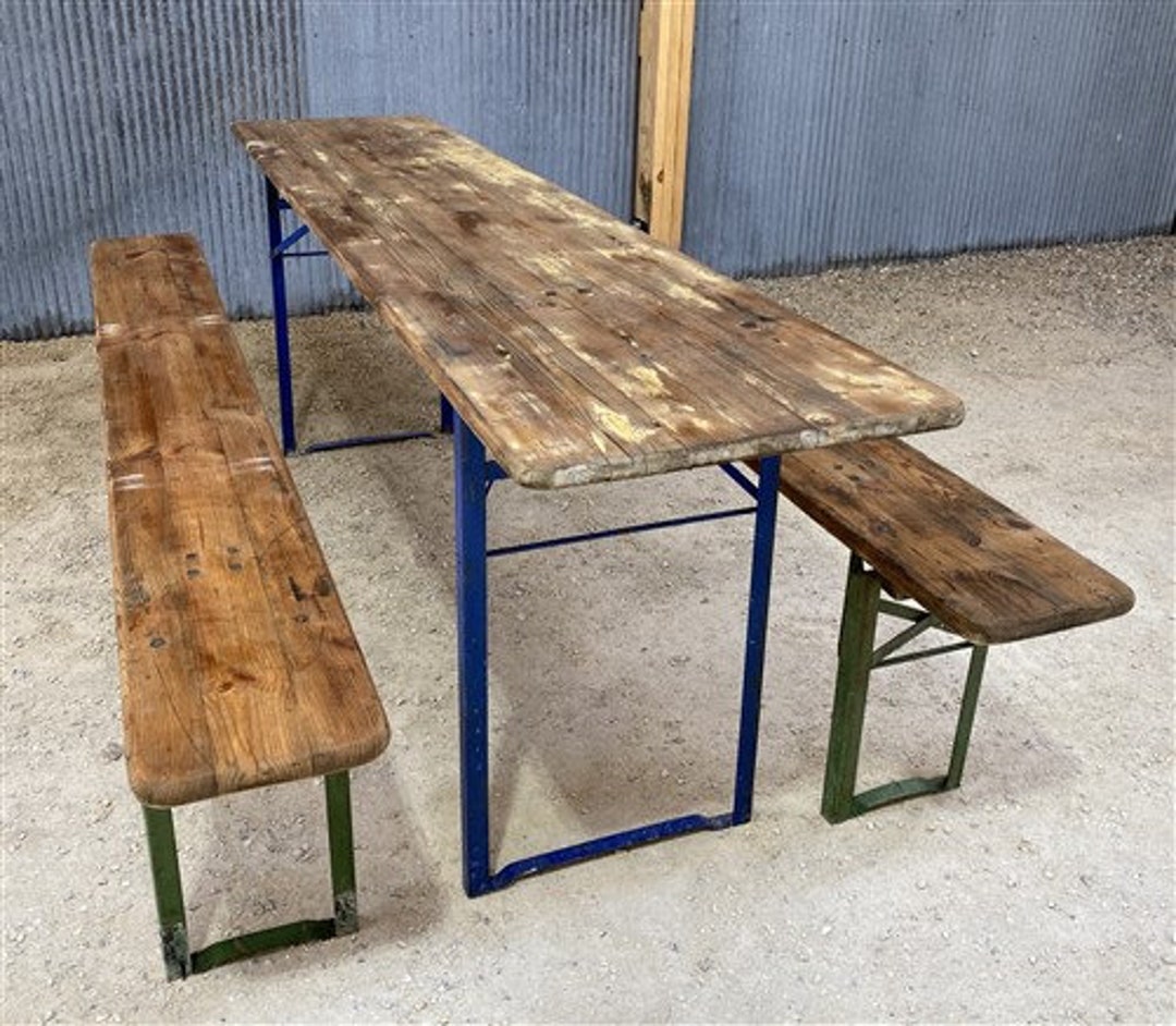 Wood Vintage German Beer Garden Table and Benches, Oktoberfest Picnic ...