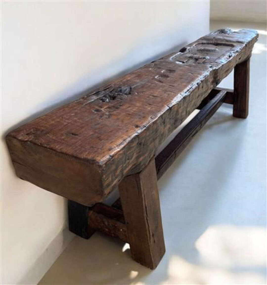 Rustic Log Bench, Vintage Reclaimed Wood Bench, Farmhouse Decor, Cabin ...