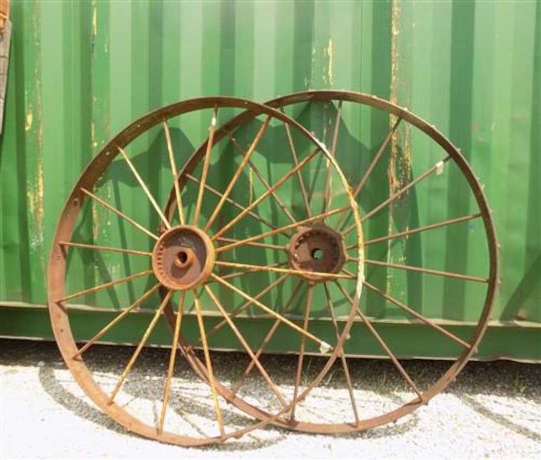 2 Cast Iron Implement Wheels, Wagon Wheel, Tractor Steel Rims ...
