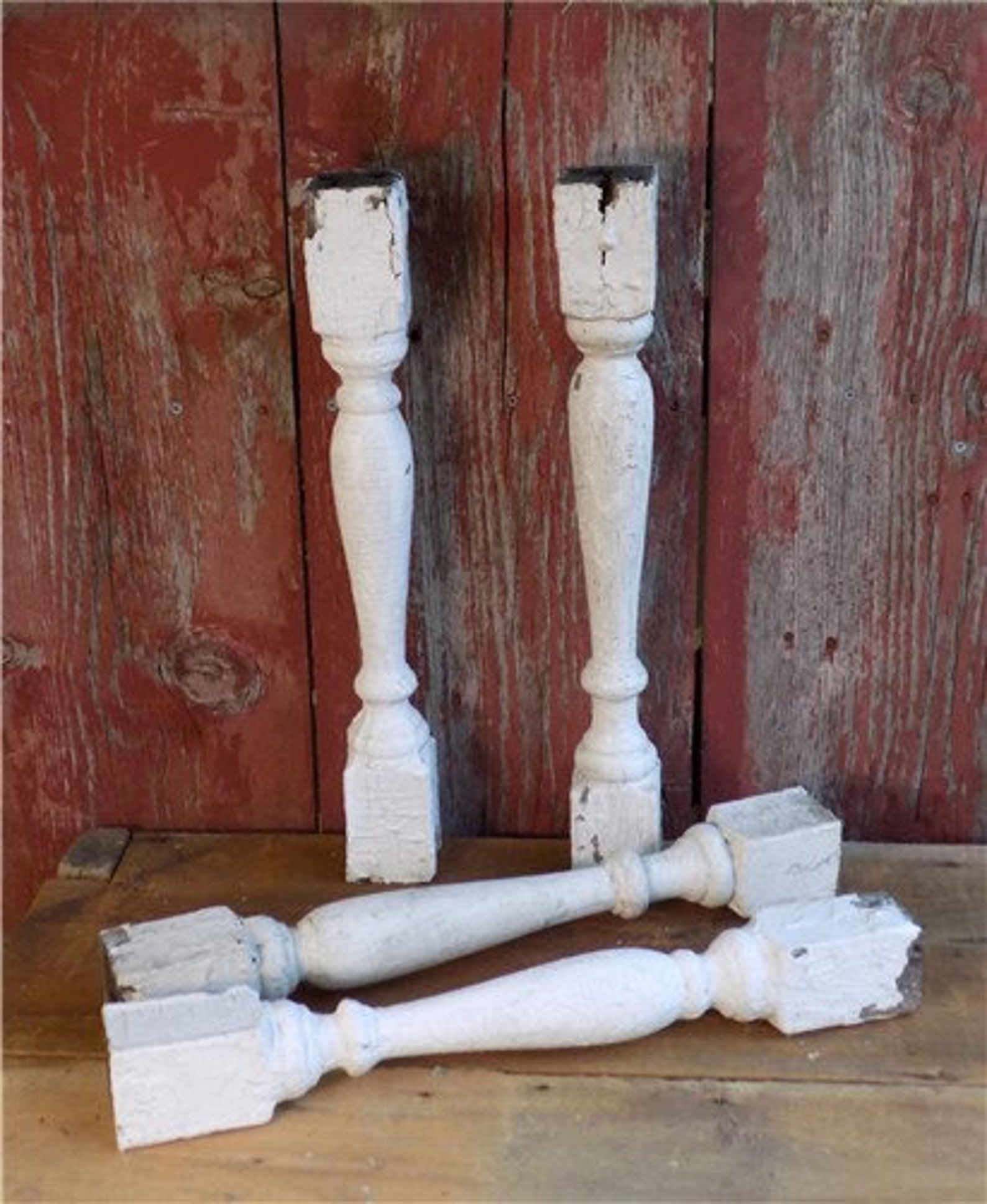 4 Balusters White Wood Architectural Salvage Spindles Porch | Etsy