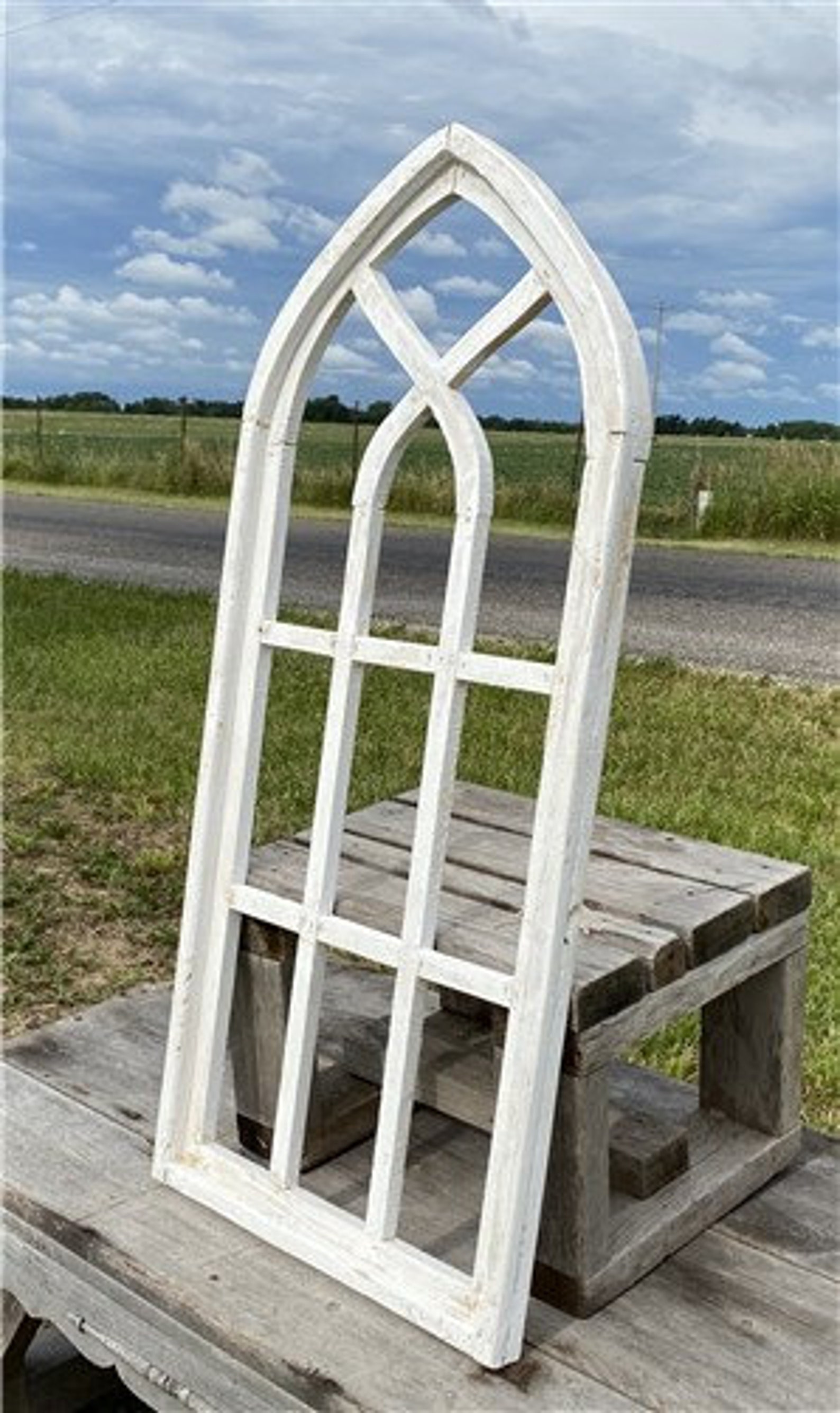 White Arched Cathedral Window Frame, Wooden Church Frame, Gothic Wall ...