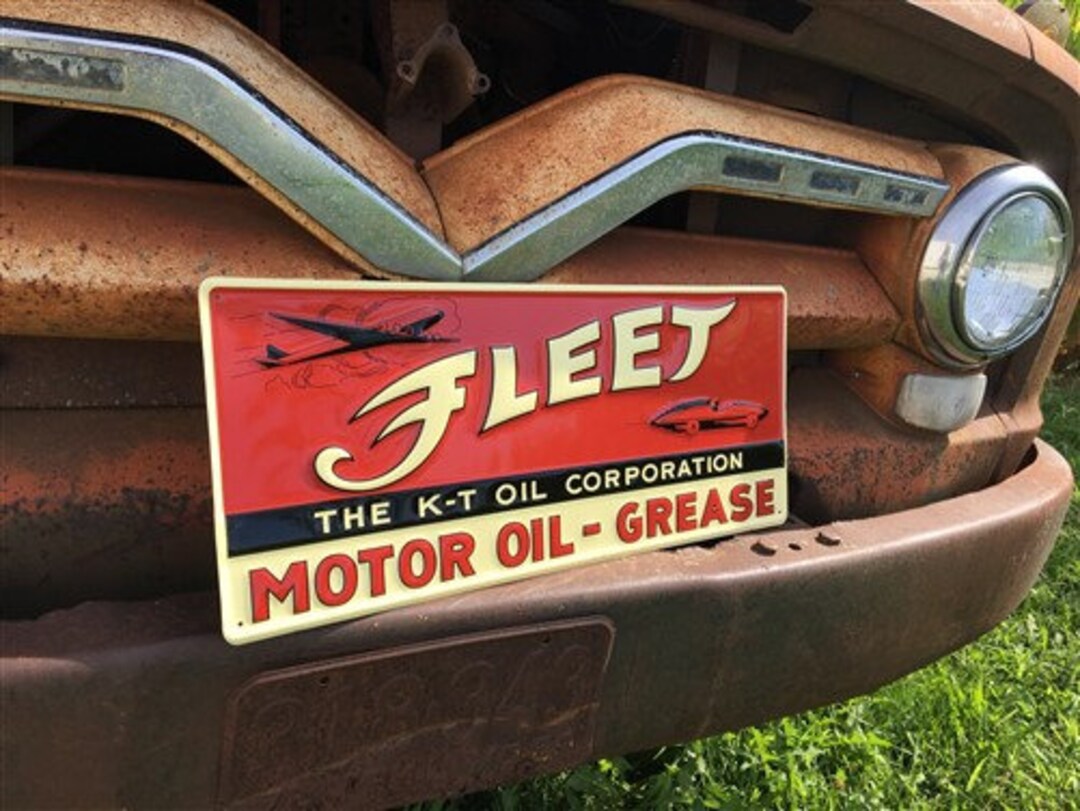Fleet Motor Oil Grease Sign K-T Oil Metal Advertising Sign, Retro Gas ...