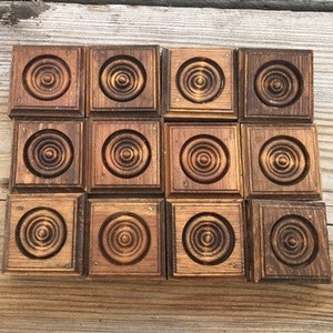 24 Mini Plinth Blocks, Bullseye Rosette, Architectural Salvage, Wood ...