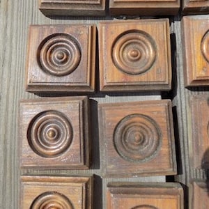 24 Mini Plinth Blocks, Bullseye Rosette, Architectural Salvage, Wood ...