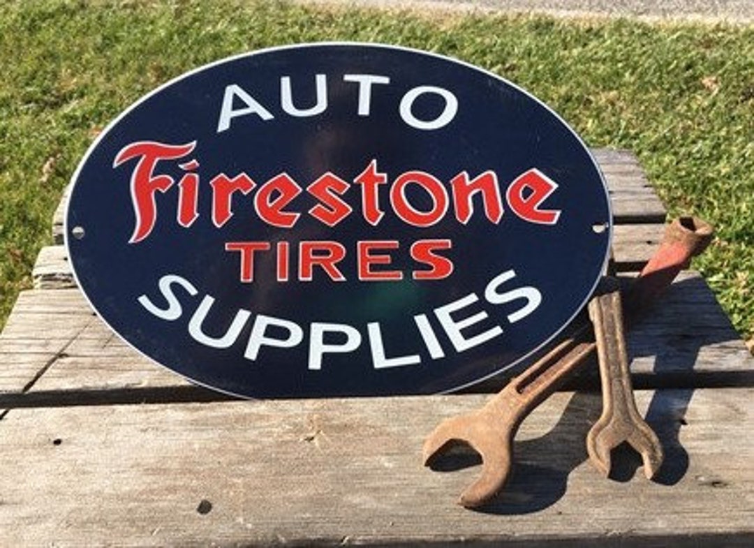 Firestone Tires Auto Supplies Sign, Metal Porcelain Advertising, Gas ...