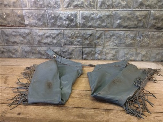 Gray Leather Fringed Chaps Cowboy Western Concho Rodeo | Etsy