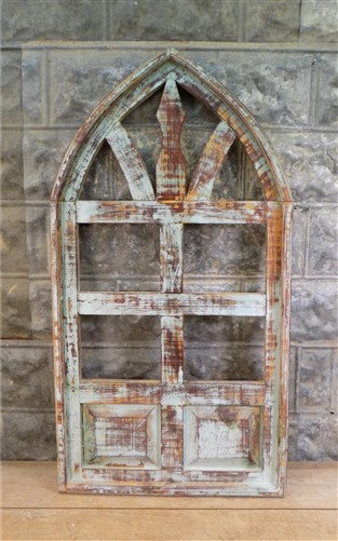 Blue Arched French Country Distressed Window Frame, Architectural Decor ...