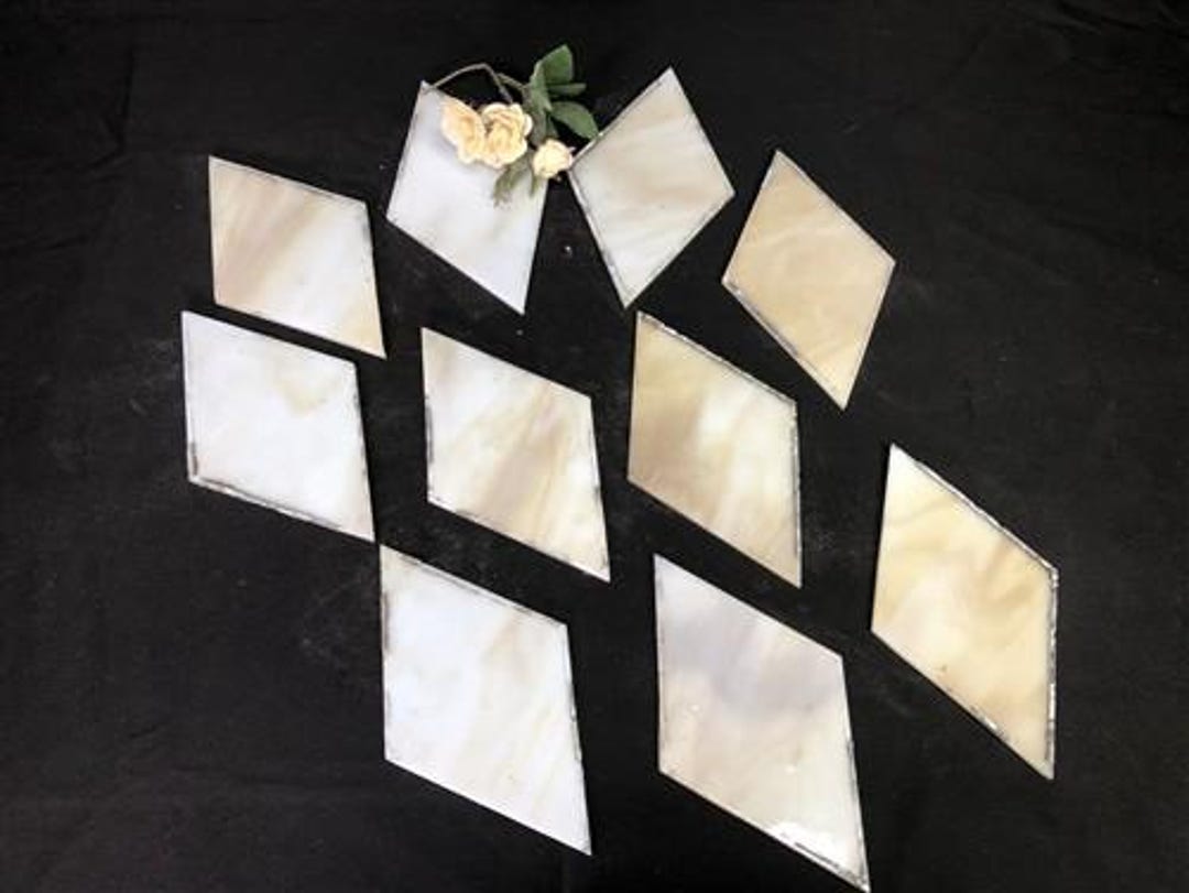 10 Stained Slag Glass Diamond Panes, Reclaimed Church Window Art Glass ...