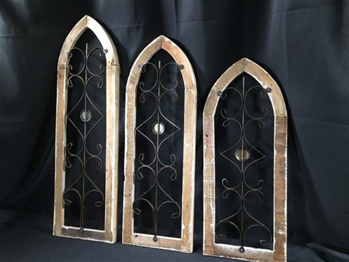 Set 3 Wood Metal Gothic Window Frames Distressed - Etsy