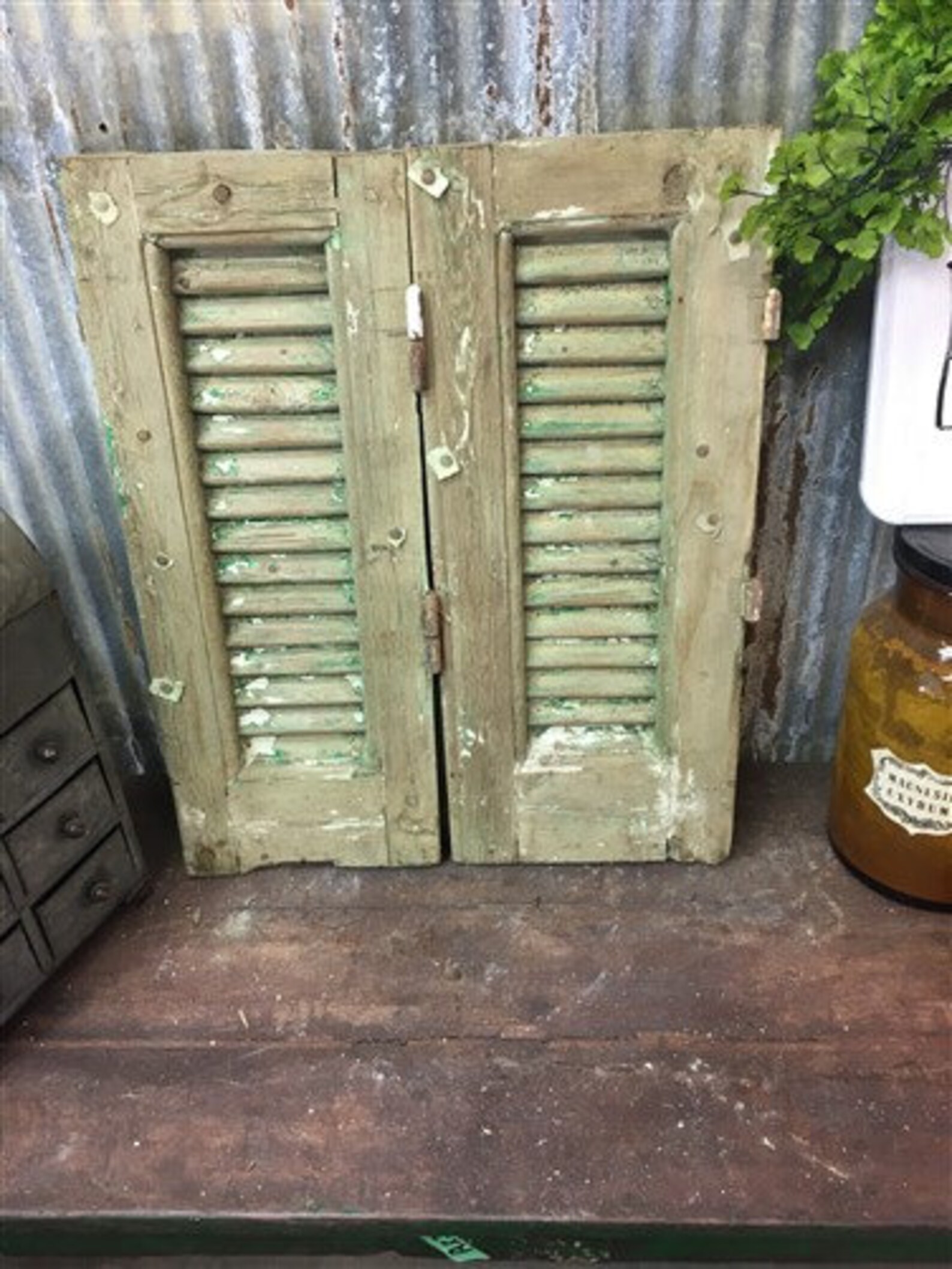 Small Green Antique Farmhouse Shutter Wood Shutter - Etsy
