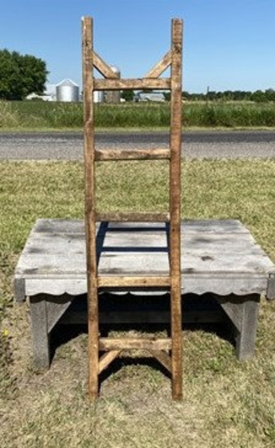 Brown Rustic Wood Ladder, Farmhouse Blanket Quilt Towel Rack Decorative ...