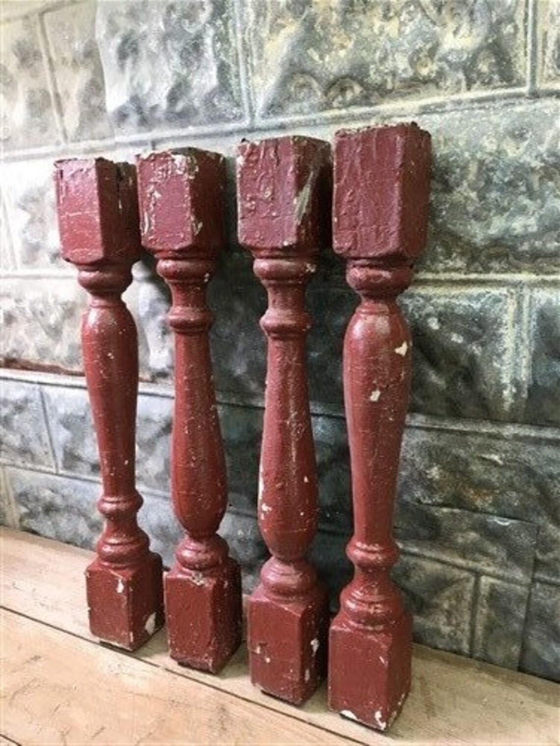 4 Balusters Rustic Red Wood Architectural Salvage Spindle | Etsy