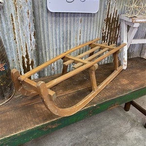 Wooden Snow Sled, Christmas Winter Décor, Classic European Style Wood ...