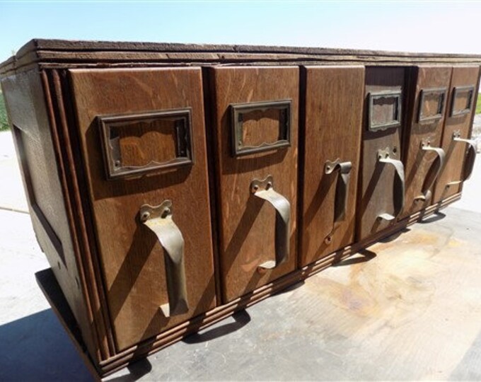6 Drawer Wood File Cabinet, Stackable Organizer Vintage Library Card ...