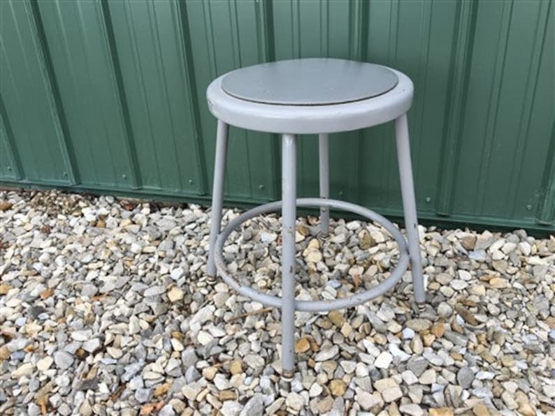 Industrial Gray Metal Drafting Stool Round Adjustable Metal Factory ...