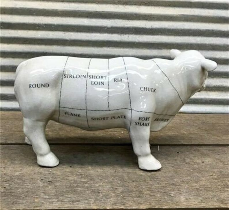 Model Cow Diagram Beef Figurine Decor, Porcelain Butcher Shop Decor ...