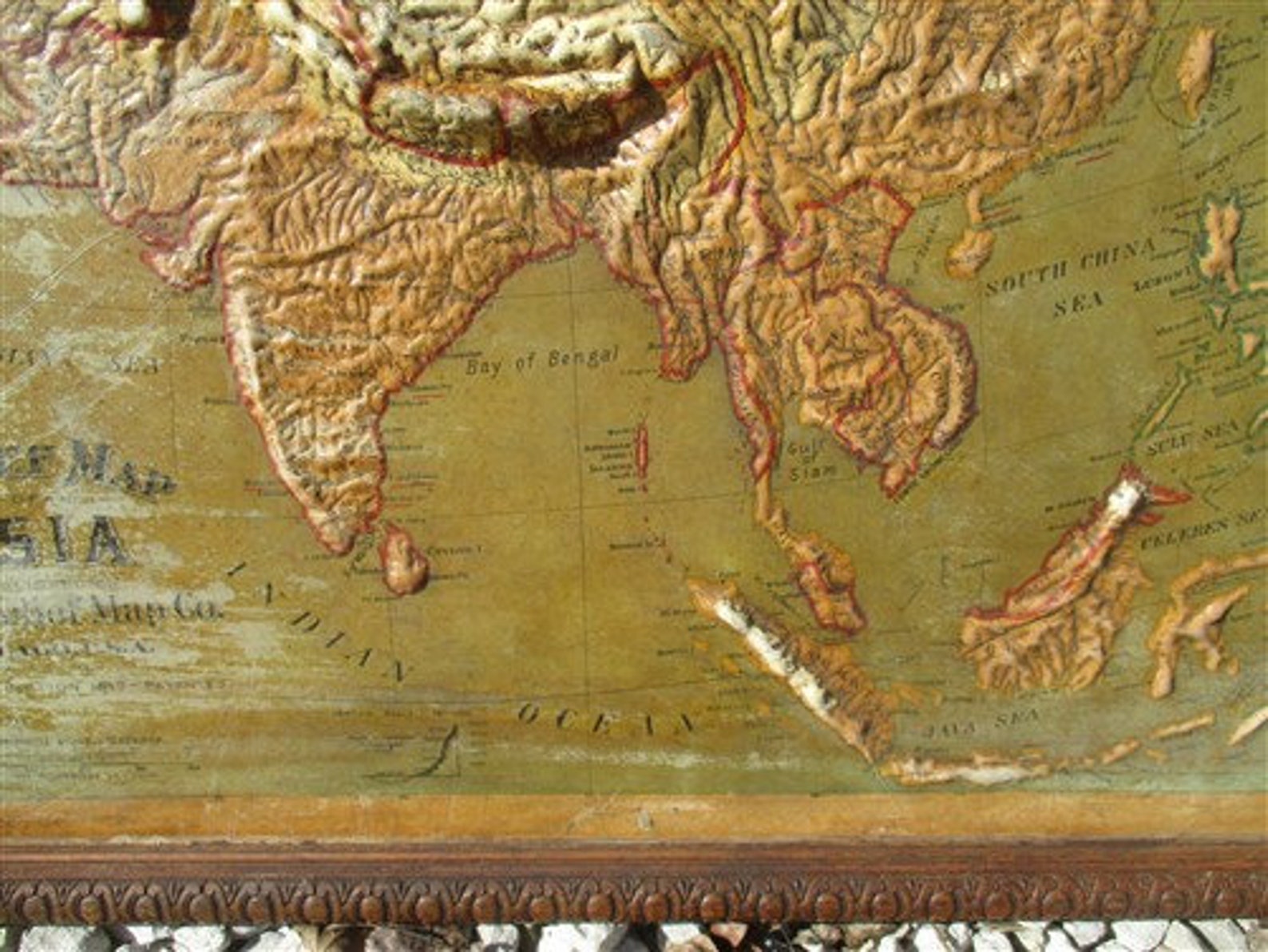 Antique Relief Map Asia 1913 Edition, Atlas Relief Map Co Chicago ...