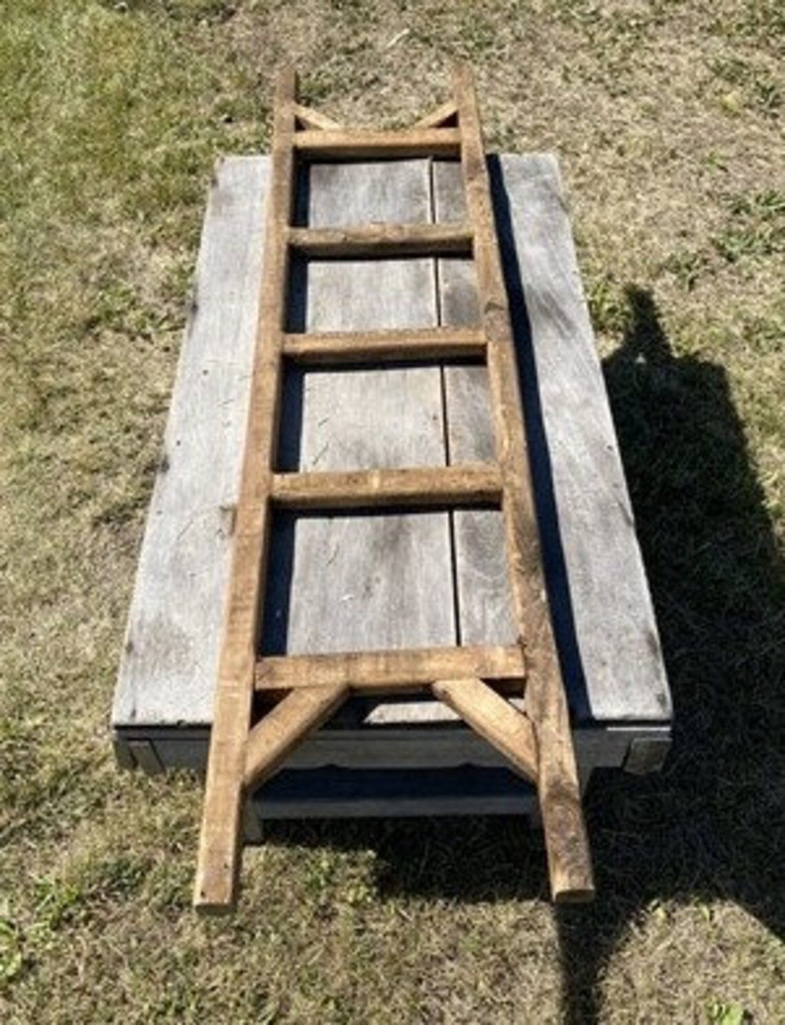 Brown Rustic Wood Ladder, Farmhouse Blanket Quilt Towel Rack Decorative ...