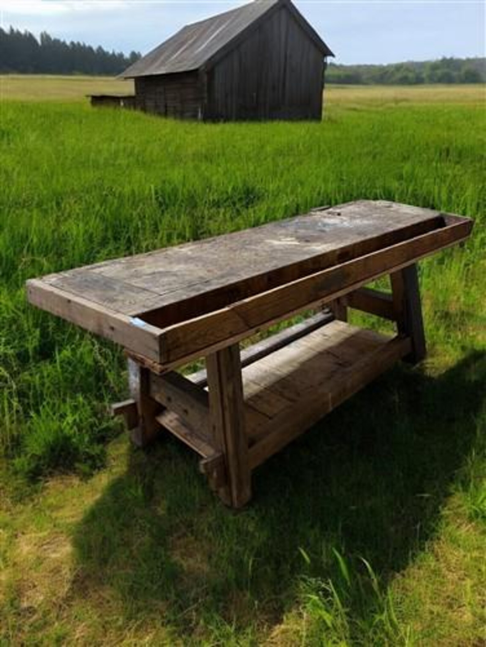 Rustic Work Table, Vintage Carpenter's Workbench, Woodworking Console ...