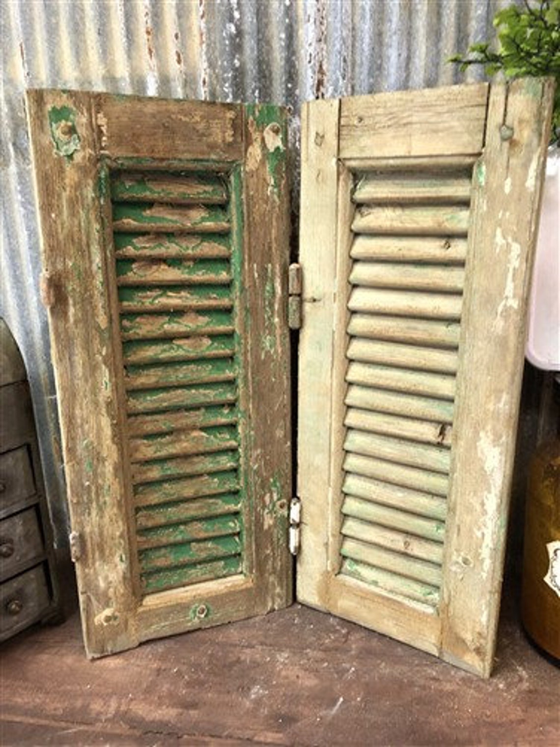 Small Green Antique Farmhouse Shutter Wood Shutter - Etsy