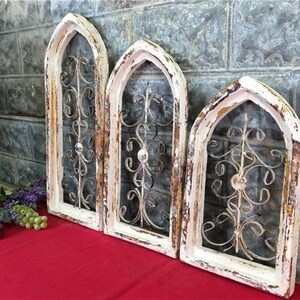 3 Arched Wood Metal Gothic Window Frames, Architectural Church Window ...