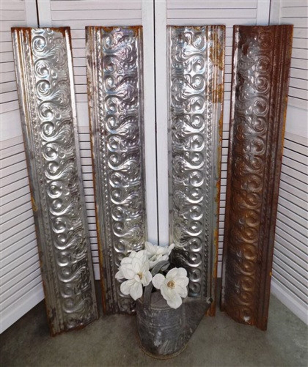 4 Ceiling Tin Panels, Vintage Reclaimed Molding Architectural Salvage ...