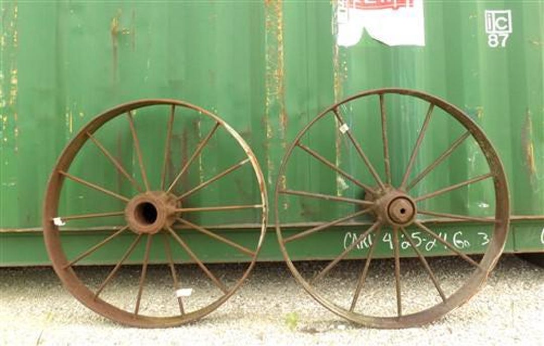 2 Cast Iron Implement Wheels, Wagon Wheel, Tractor Steel Rims ...