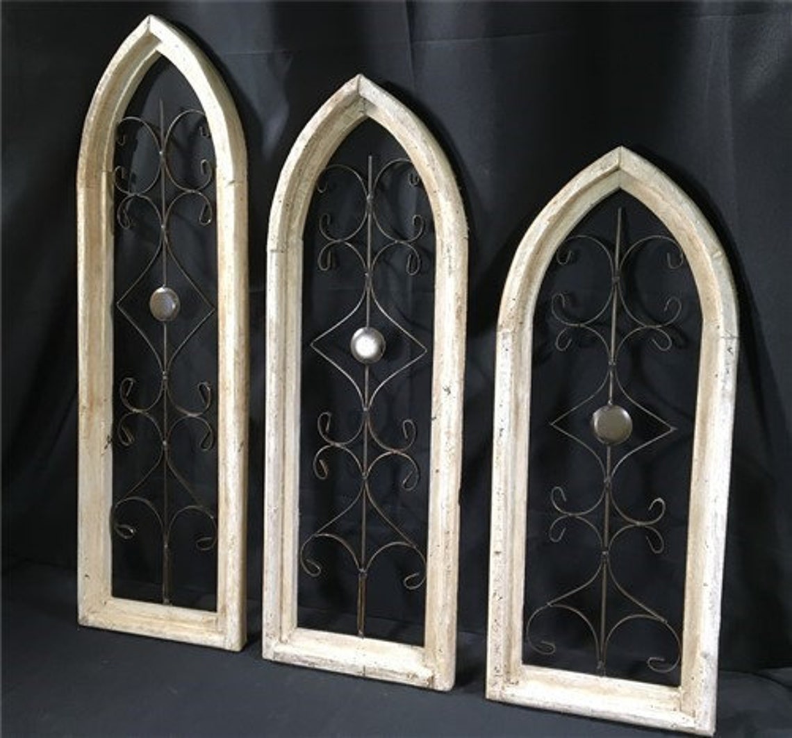 Set 3 Wood Metal Gothic Window Frames Distressed - Etsy