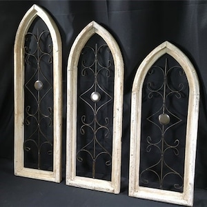 Set 3 Wood Metal Gothic Window Frames, Distressed Architectural Window ...