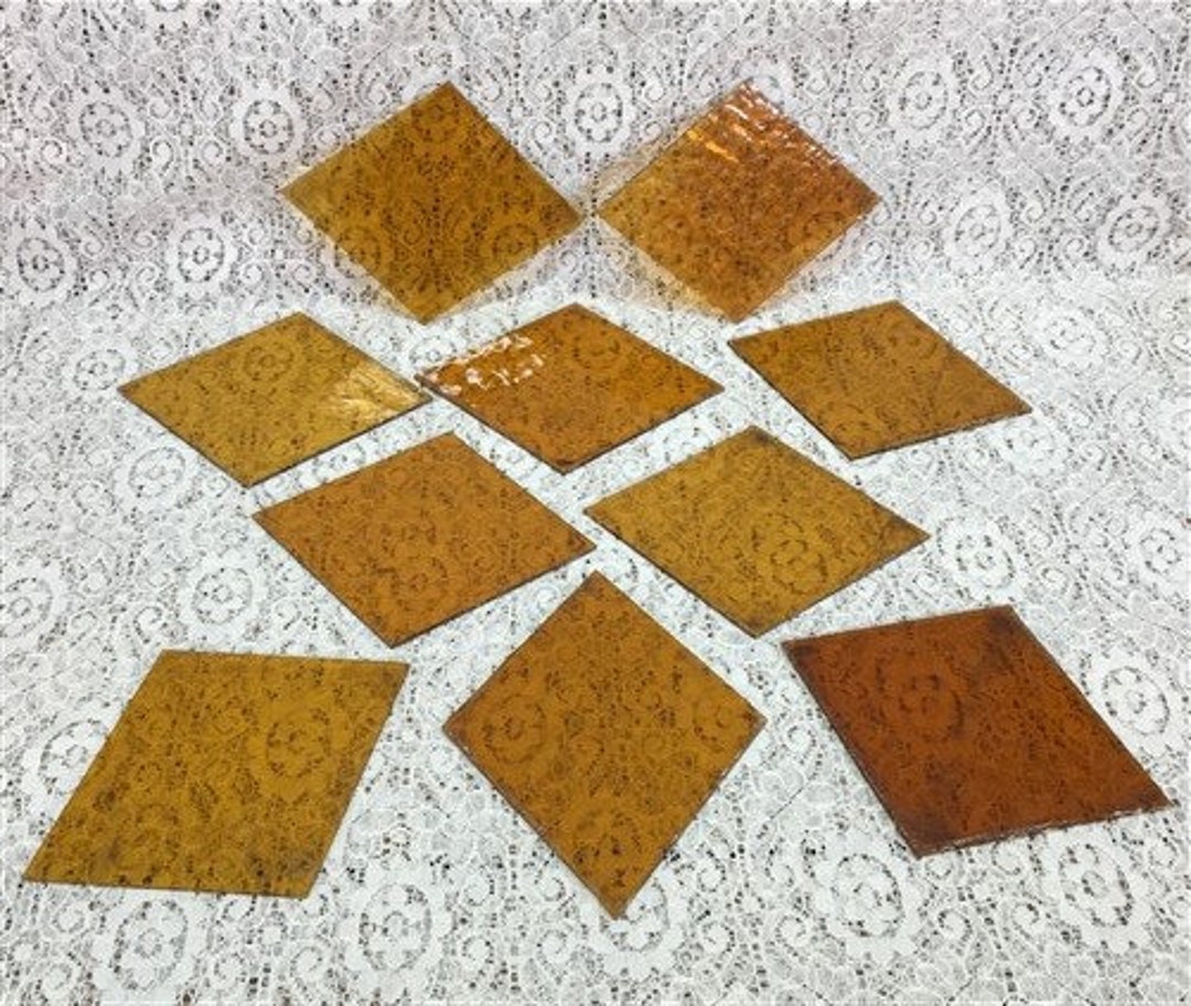 10 Honey Gold Stained Glass Reclaimed Church Window Diamond Panes, Art ...