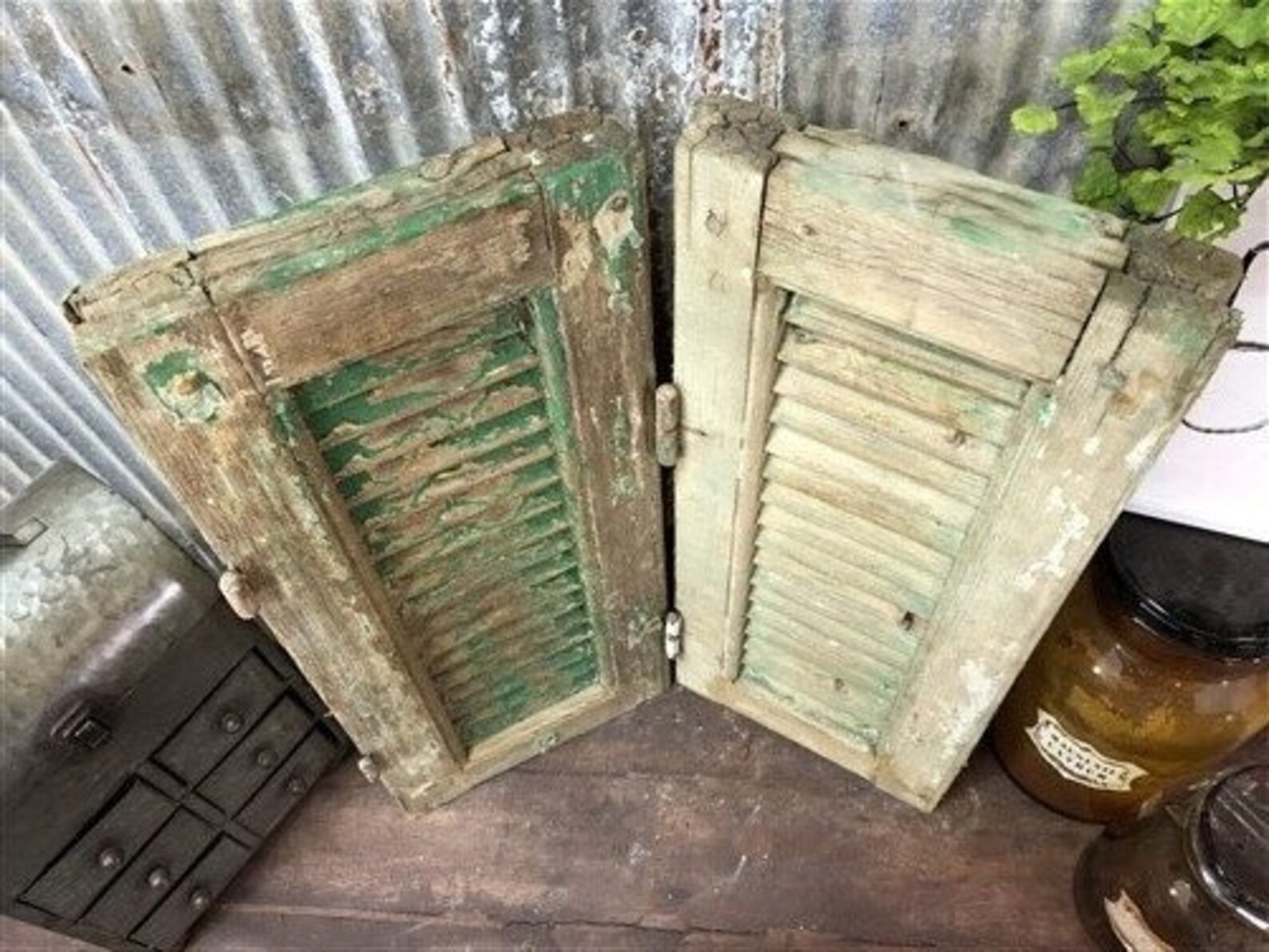 Small Green Antique Farmhouse Shutter Wood Shutter - Etsy