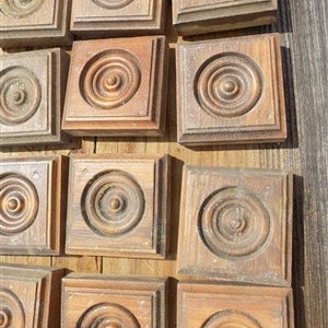 24 Mini Plinth Blocks, Bullseye Rosette, Architectural Salvage, Wood ...
